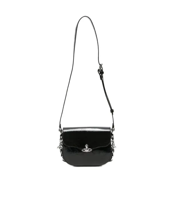 VIVIENNE WESTWOOD Orb-plaque Crinkled-finish Shoulder Bag - Black