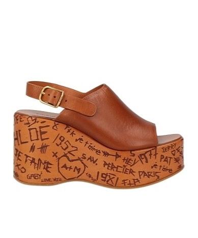 Chloé Leather Wedge Heel Sandals - Brown