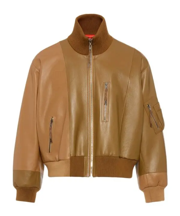 MAISON MARGIELA Spliced Leather Bomber Jacket - Light Brown