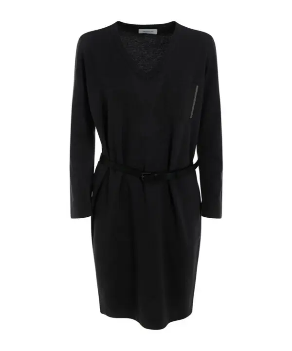 Fabiana Filippi Belted V-neck Dress - Black