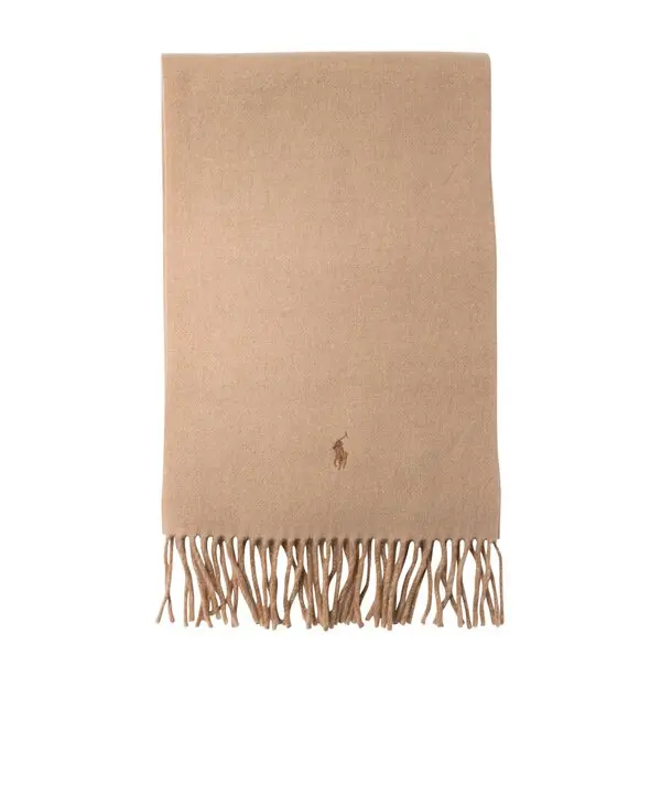 Polo Ralph Lauren Logo-embroidered Fringed Scarf - Camelbeige