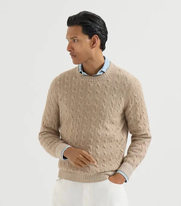 Brunello Cucinelli Cashmere Vanisé Cable-knit Sweater - Brown