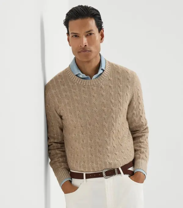 Brunello Cucinelli Cashmere Vanisé Cable-knit Sweater - Brown