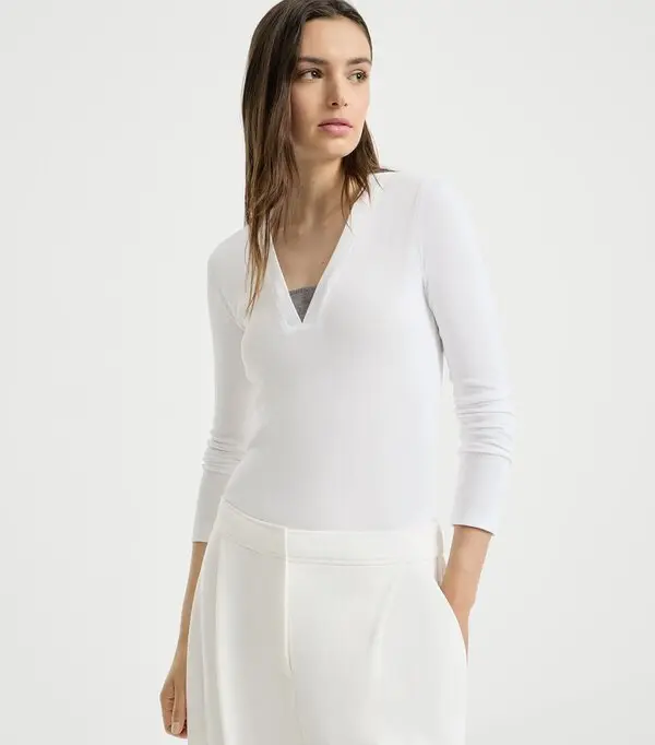 Brunello Cucinelli Monili Long-sleeve V-neck T-shirt