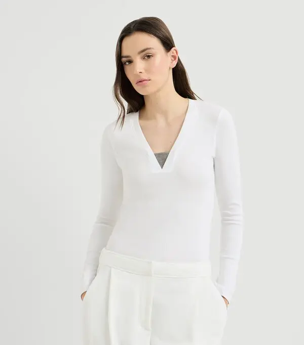 Brunello Cucinelli Monili Long-sleeve V-neck T-shirt