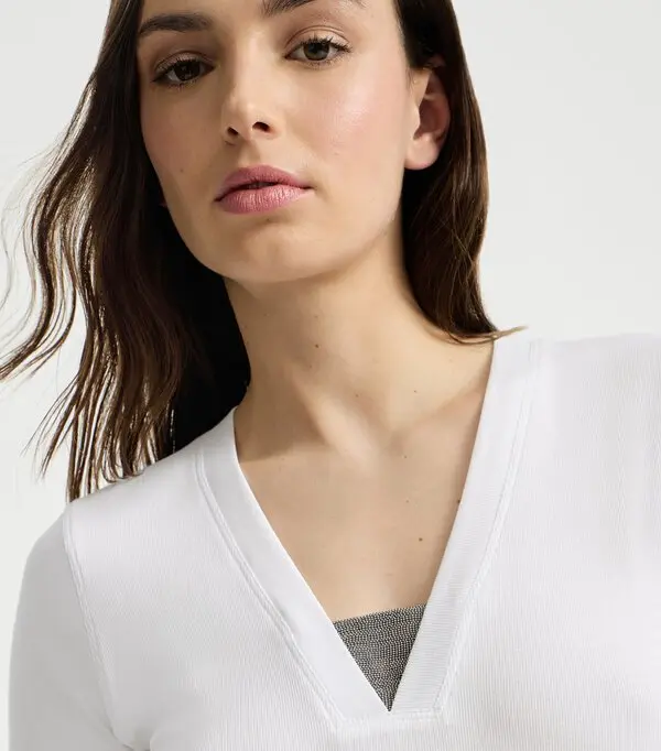 Brunello Cucinelli Monili Long-sleeve V-neck T-shirt