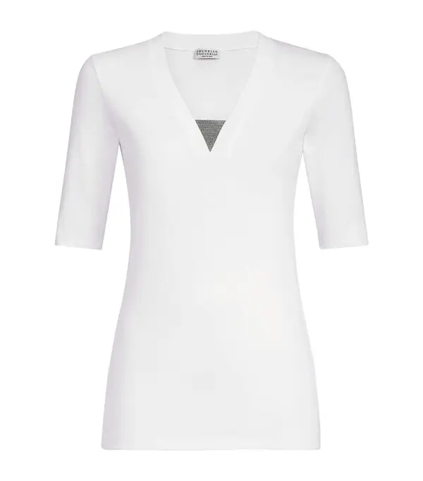 Brunello Cucinelli Monili V-neck T-shirt - White