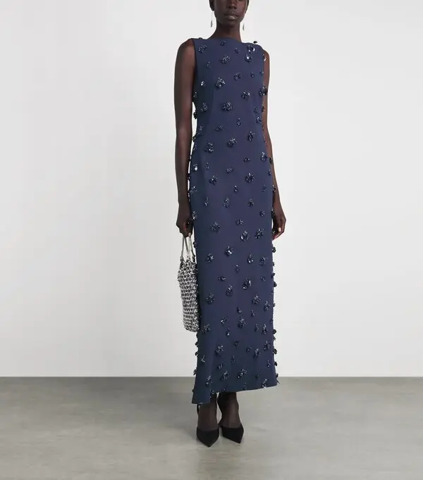 Simkhai Embellished Organza Claudia Maxi Dress - Navy