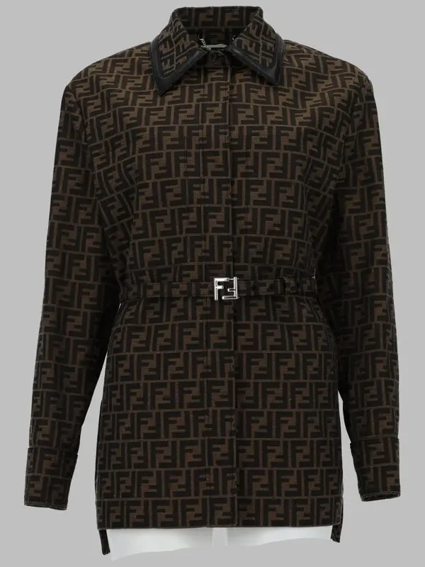 Fendi Giacca In Canvas Ff - Brown