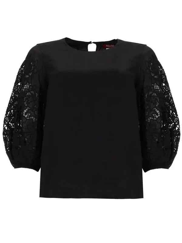 Max Mara T-shirt Con Maniche In Pizzo - Black