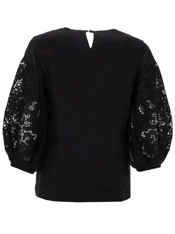 Max Mara Lace Sleeve T-shirt - Black