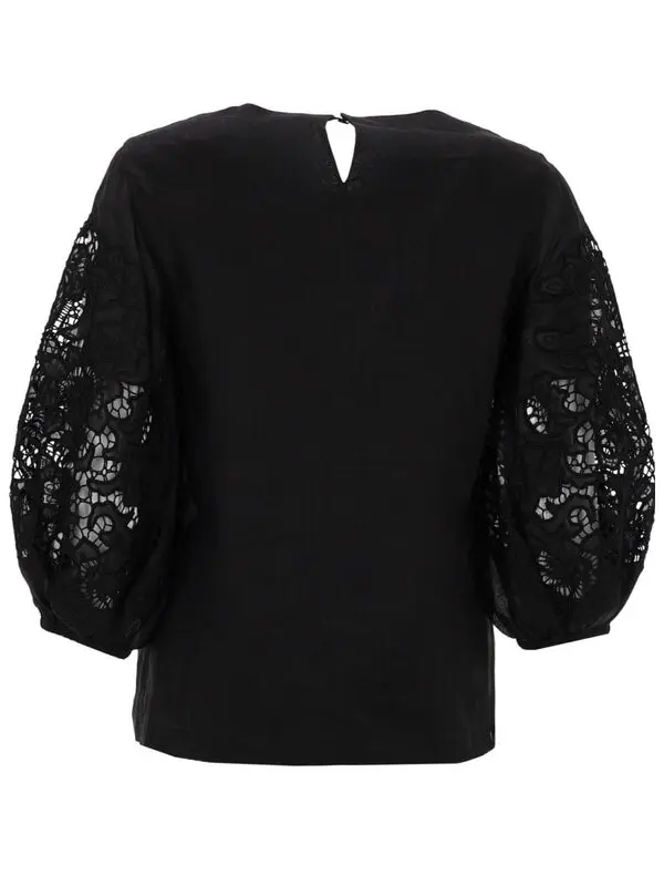 Max Mara Lace Sleeve T-shirt - Black