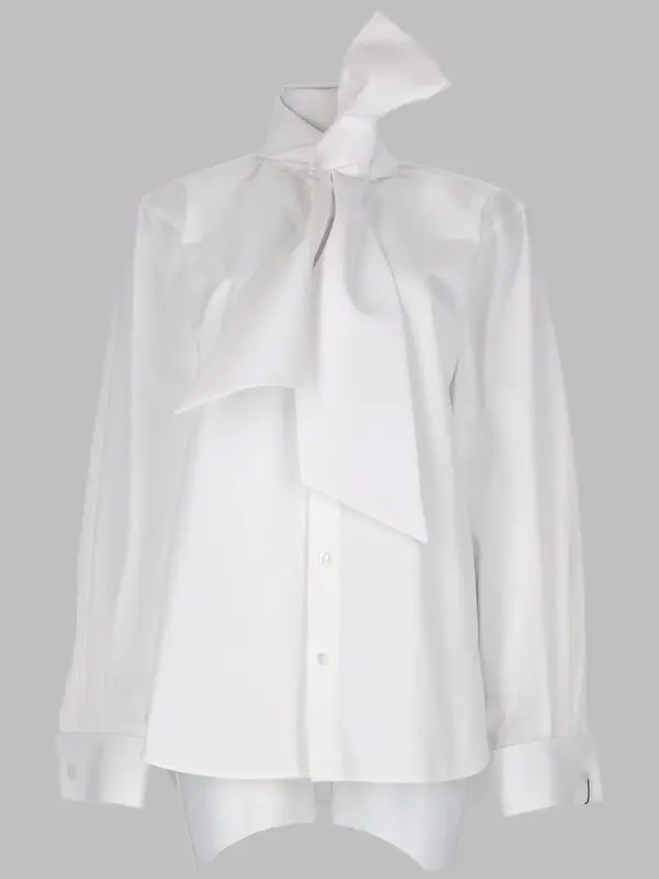 Saint Laurent Camicia Con Collo Lavallière In Popeline
