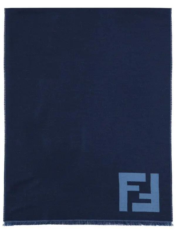 Fendi Virgin Wool Logo Scarf - Blue