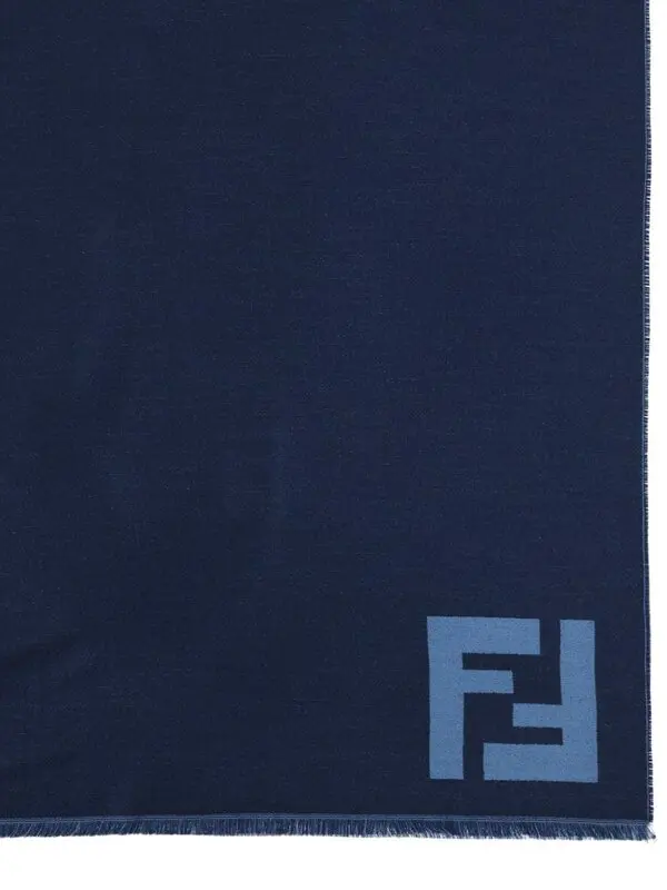 Fendi Virgin Wool Logo Scarf - Blue