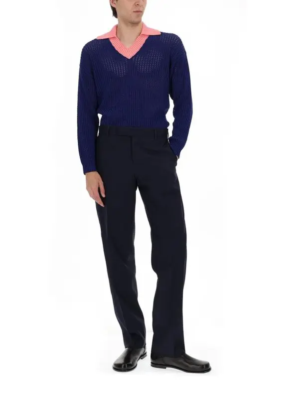 Fendi Cotton V-neck Pullover - Blue