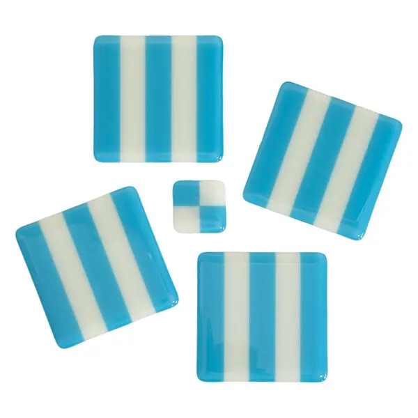 DAVID PERRY GLASS & CERAMICS Neutrals Turquoise & Cream Striped Glass Coasters - Blue