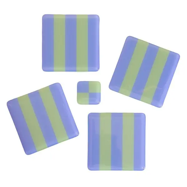DAVID PERRY GLASS & CERAMICS Blue / Green Hydrangea & Pastel Green Striped Glass Coasters