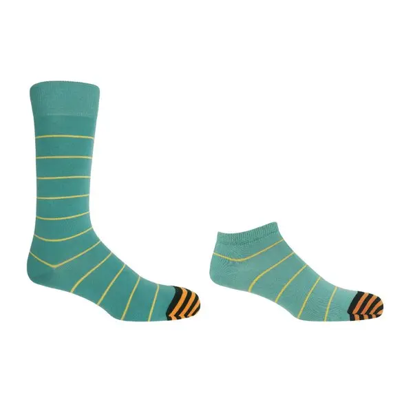 PEPER HAROW - MADE IN ENGLAND Thin Stripe Teal Luxury Crew & Trainer Men’s Socks Bundle