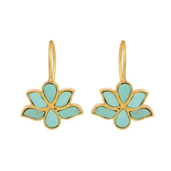 OPIUM JEWELS Gold / Blue Water Lotus Earrings Arizona Turquoise - Gold/blue