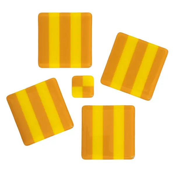 DAVID PERRY GLASS & CERAMICS Orange / Yellow Persimmon & Yellow Striped Glass Coasters