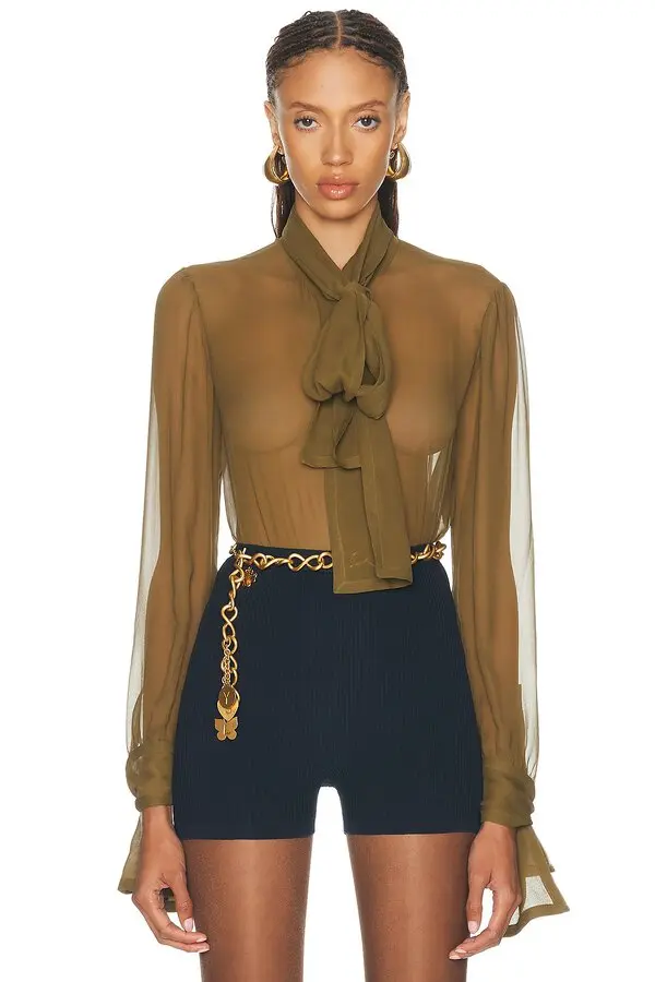 Saint Laurent Muslin Crepe Blouse In Green