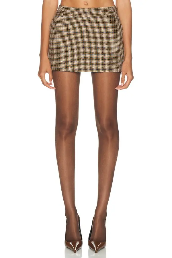 SEROYA Valkira Skort In Brown - Tan Houndstooth