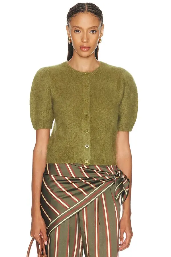 FRAME The Cashmere Airy Cardigen In Olive