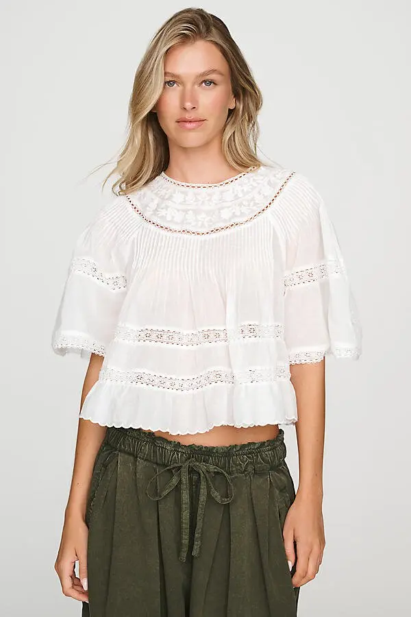 Anthropologie 100% Cotton Tiered Swg Blouse - White