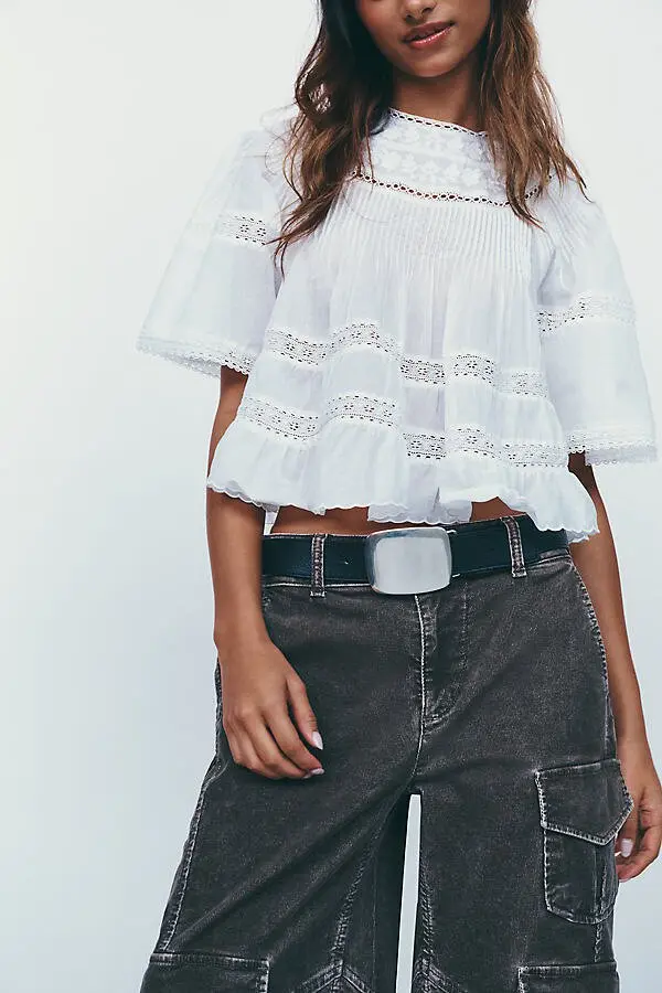 Anthropologie 100% Cotton Tiered Swing Blouse - White