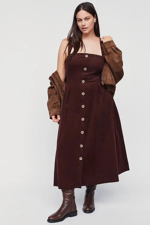 Maeve Cotton Corduroy Midi Dress - Fudge