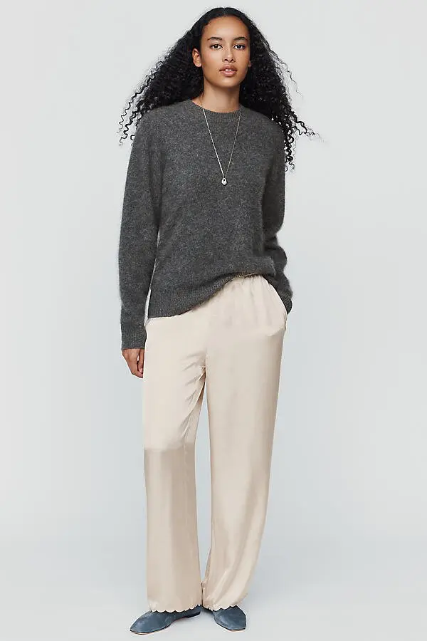 Anthropologie Lyrebird Silky Scalloped Pant - Sand