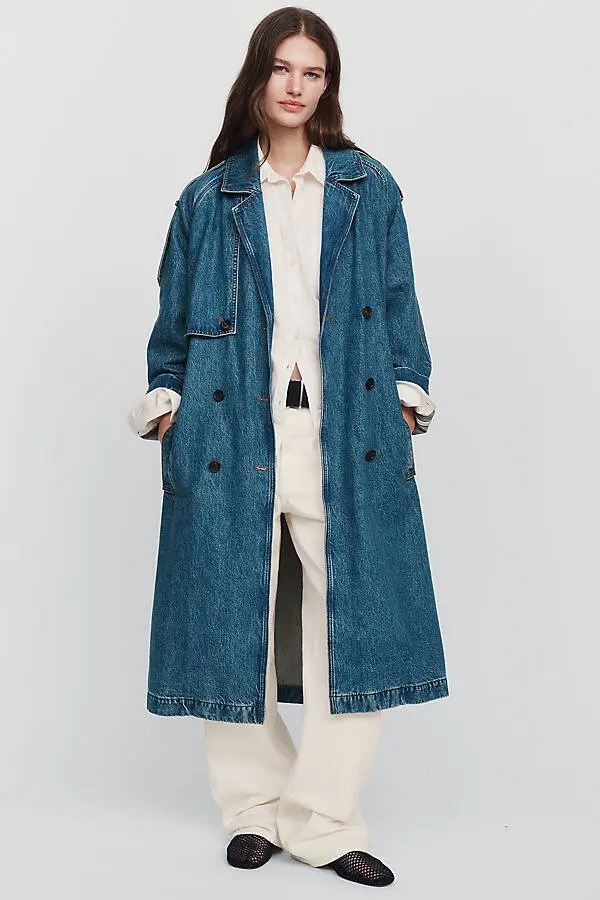ANINE BING Rickie Cotton Denim Trench Coat