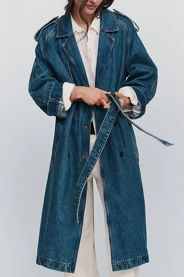 ANINE BING Rickie Cotton Denim Trench Coat