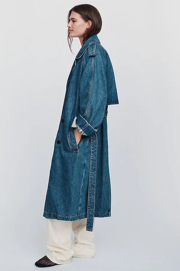 ANINE BING Rickie Cotton Denim Trench Coat