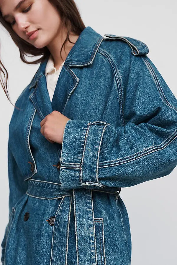 ANINE BING Rickie Cotton Denim Trench Coat