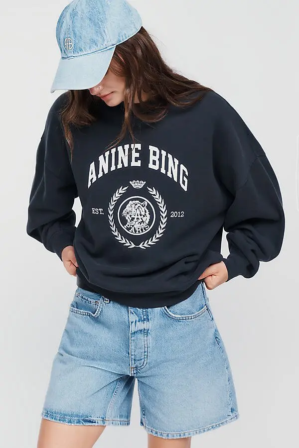 ANINE BING Miles 100% Cotton Collegiate Sweatshirt