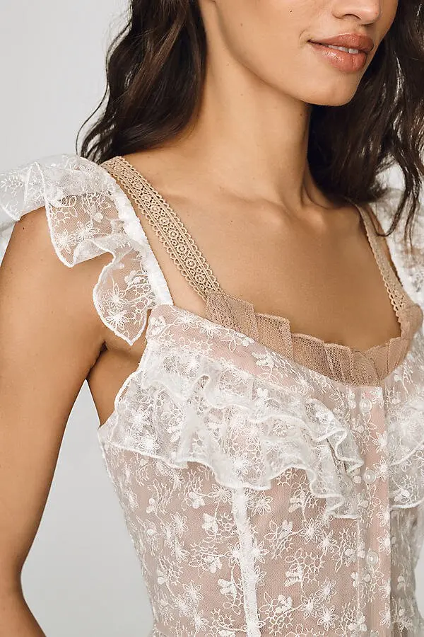Anthropologie Cropped Lace Ruffle Tank Top