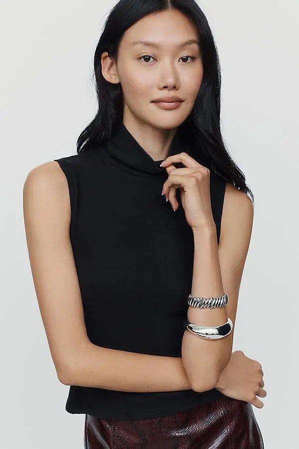 REFORMATION Colbie Knit Turtleneck Tank Top - Black