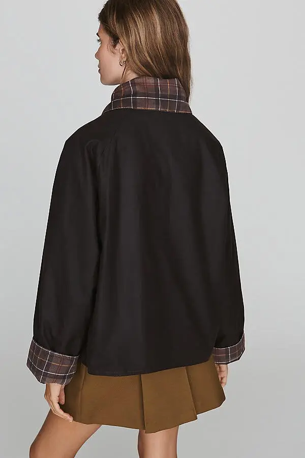 Barbour Tartan Collar Waxed Utility Jacket