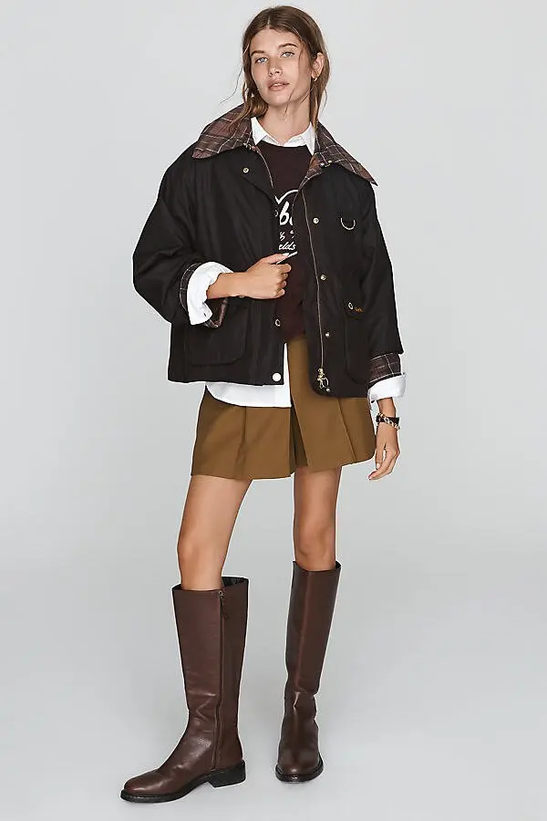 Barbour Tartan Collar Waxed Utility Jacket