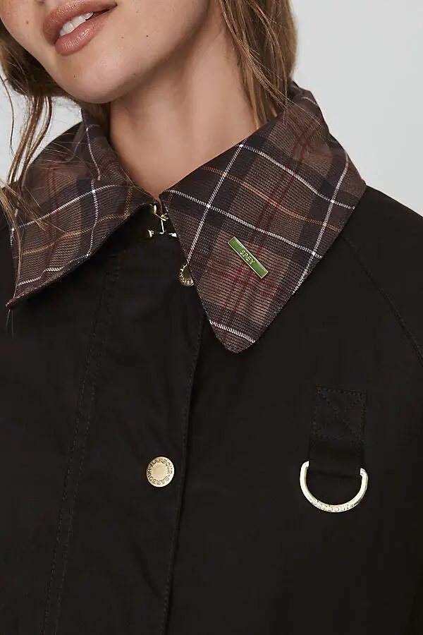 Barbour Tartan Collar Waxed Utility Jacket