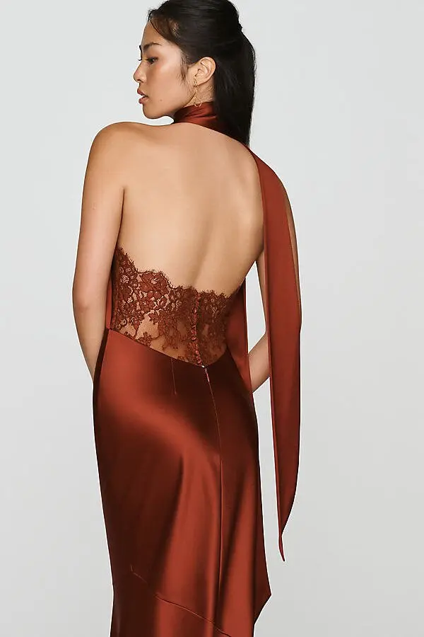 Retrofete Melly Draped Halter Sat Maxi Dress