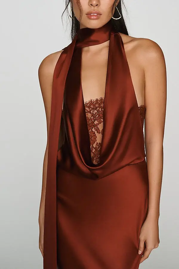 Retrofete Melly Draped Halter Sat Maxi Dress
