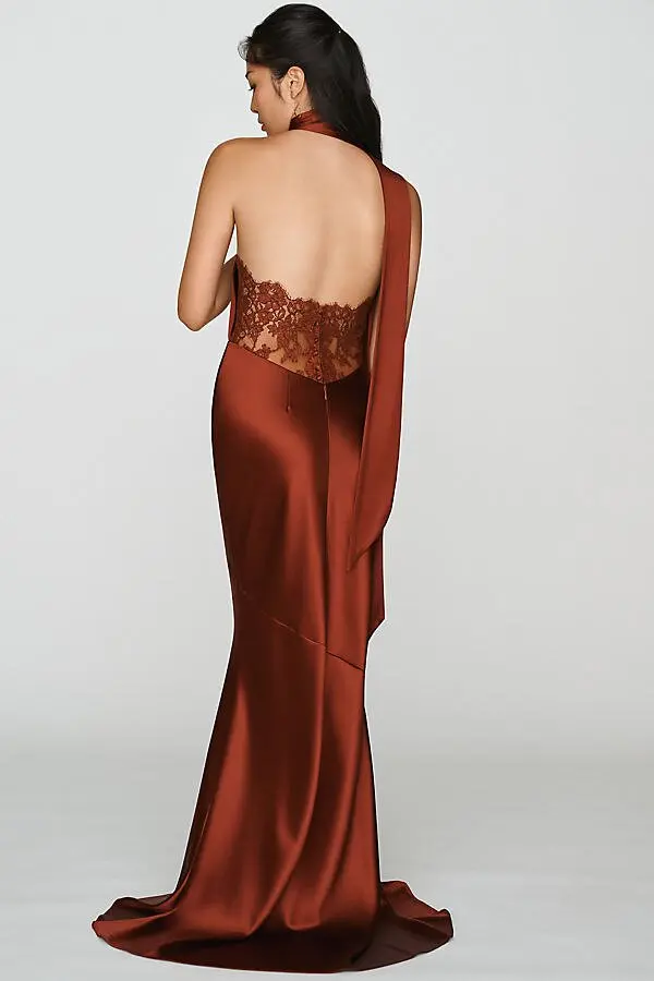 Retrofete Melly Draped Halter Sat Maxi Dress