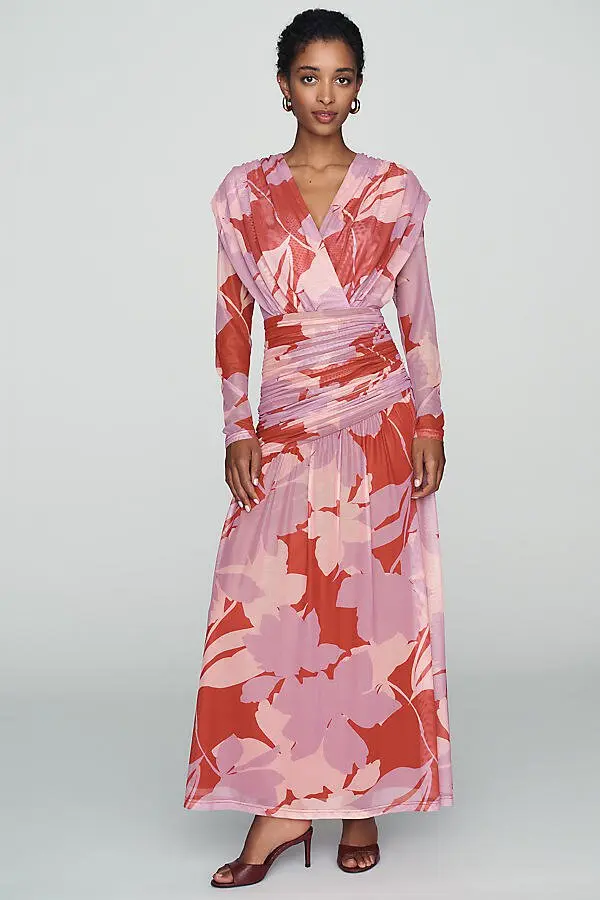 HUTCH Tyra Long-sleeve Midi Dress - Pink Pattern
