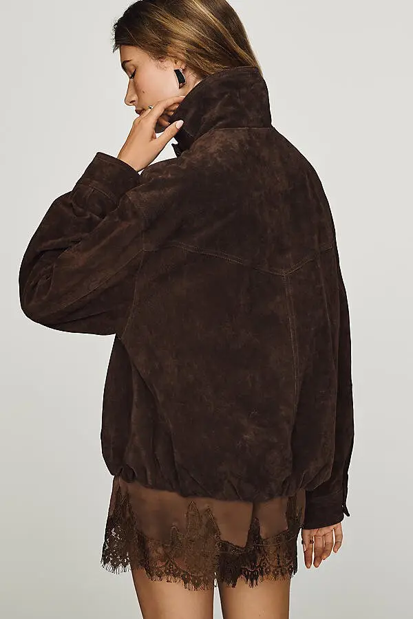 Blanknyc Funnel-neck Suede Jacket