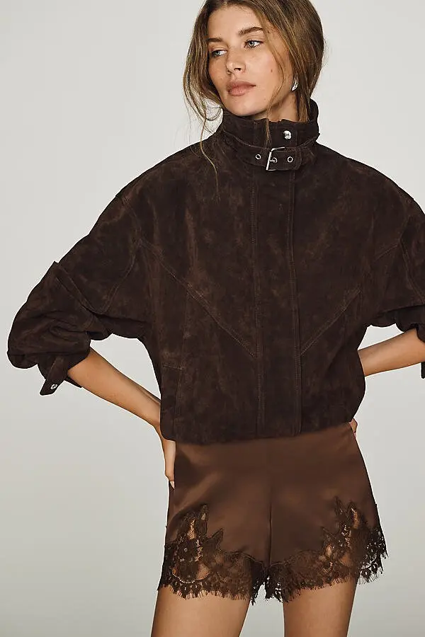 Blanknyc Funnel-neck Suede Jacket