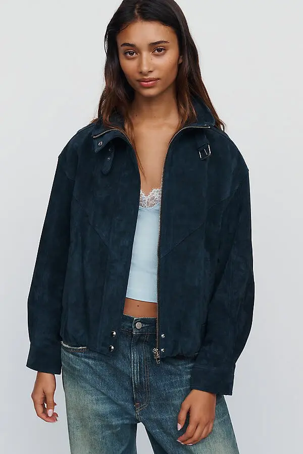 Blanknyc Suede Bomber Jacket - Navy