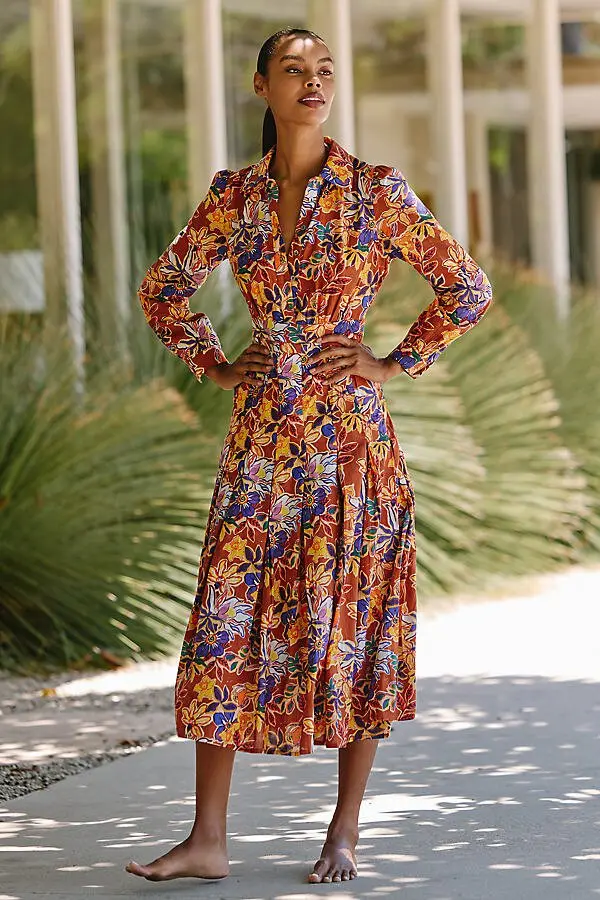 RO'S GARDEN Diamond 100% Cotton Midi Dress